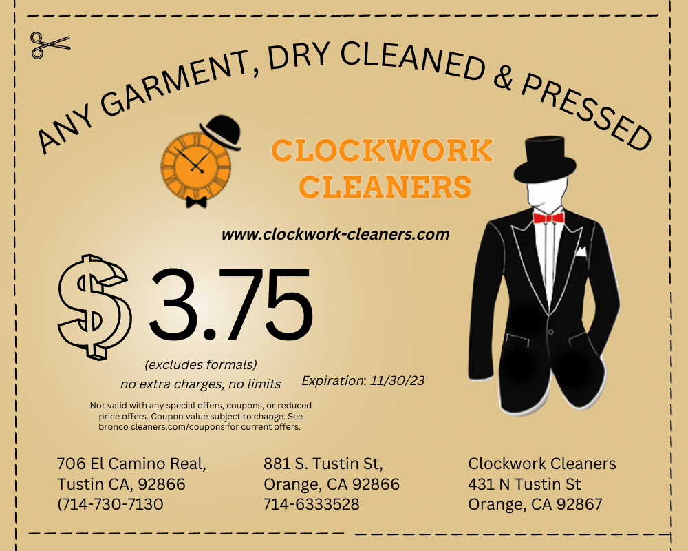 Dry Cleaning Coupons | Dry Cleaner Orange County | Clockwork Cleaners